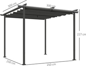 Outsunny zahradní pergola 3 x 3 m s nastavitelnou střechou, kovový rám, ochrana UPF30+, sluneční střecha na verandu, terasu, tmavě šedá