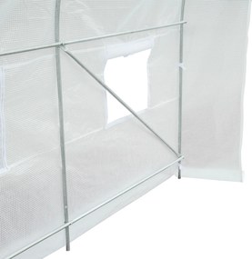Outsunny Zahradní Skleník 3,5x2x2 m Tunelový Skleník s 6 Okny z Tkaniny a Zipovým Vchodem, UV-Odolný Skleník pro Terasu nebo Zahradu Bílý