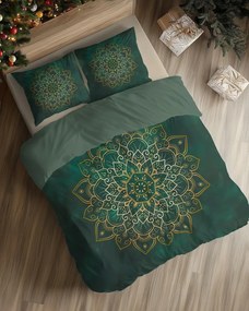 Detexpol Bavlněné povlečení 160x200 lahvově zelené s boho mandalou – 5838 A – Celoroční sada ložního prádla Floral Elegance