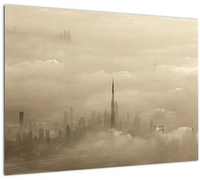 Skleněný obraz města v mracích (70x50 cm)