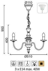 ACA DECOR Závěsný lustr ACCRA max. 3x40W/E14/230V/IP20