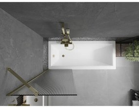 Mexen Next, vanová zástěna 1-křídlová 60 x 150 cm, fixní křídlo, 6 mm sklo s pruhy, zlatý lesklý profil, 895-060-000-00-09-50
