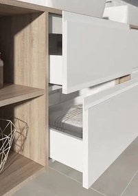 Cersanit Moduo, koupelnová skříňková souprava s umyvadlem na desku 80x45x95 cm, bílá lesklá-dub, S801-444