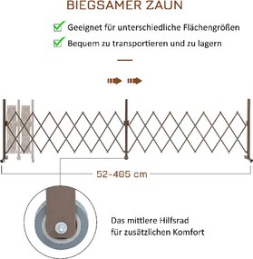 Outsunny Nůžková zábrana Nůžková zábrana výsuvná 52-405cm Zahradní hliníková hnědá H103,5cm | Aosom