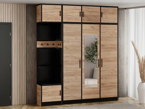 Šatní skříň s nástavcem ROJ 14 dub Craft zlatý _ ecoskóra černý
