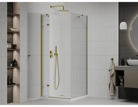 Mexen Roma sprchový kout s otočnými dveřmi 80 x 80 cm, Průhledné, Zlatá + sprchová vanička Flat - 854-080-080-50-00-4010