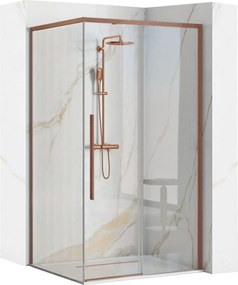 Rea Solar, sprchový kout s posuvnými dveřmi 90(dveře) x 90(stěna) x 195 cm, 6mm čiré sklo, měděný matný profil, REA-K9512