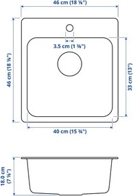 LÅNGUDDEN Vestavný dřez, nerezavějící ocel, 46x46 cm