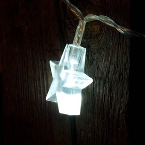 LED světýlka na baterie, hvězdičky, 1,8 m, ledově bílá, čirá barva kabelu, IP20, 2 × AA