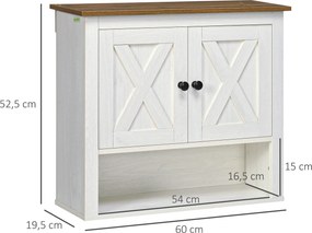 kleankin Nástěnná skříňka do koupelny s 2 dveřmi a úložnými policemi 60x19,5x52,5 cm Bílá
