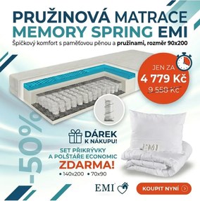 Matrace Memory Spring EMI 90x200 + Sada na spaní ZDARMA