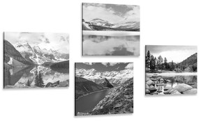 Set obrazů okouzlující horské krajiny v černobílém provedení
