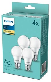 Philips | SADA 4x LED Žárovka Philips E27/8W/230V 2700K | P4438