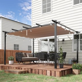 Pergola pavilon s nastavitelnou látkovou střechou 3 x 4 m terasa přístřešek hliníková ochrana proti slunci přístřešek terasa zahrada šedá + hnědá