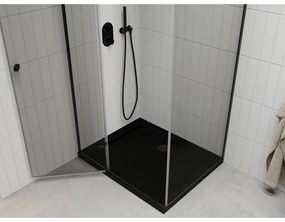 Mexen Roma, sprchový kout s 1-křídlými dveřmi 100 (dveře) x 80 (stěna) cm, 6mm čiré sklo, černý profil, slim sprchová vanička 5cm černá s černým sifonem, 854-100-080-70-00-4070B