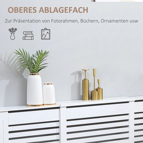 HOMCOM Nastavitelný kryt radiátoru s horní policí z MDF a dřeva, 140-202x19x82,5 cm, bílý