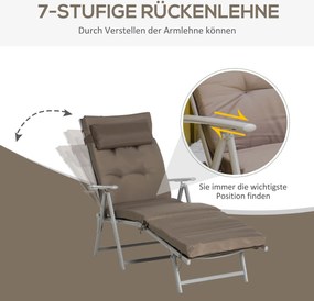 Sonnenliege Strandliege Gartenliege klappbar verstellbar mit Kissen Garten Metall Stoff Braun+Silber 137 x 63,5 x 100,5 cm