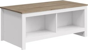 HOMCOM obdélníkový konferenční stolek, moderní stůl do obývacího pokoje se 4 otevřenými přihrádkami, 110 x 55 x 45,5 cm, dub a bílá