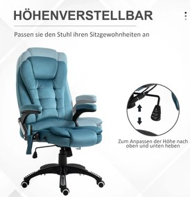 Kancelářská židle Vinsetto s masážní a tepelnou funkcí, výškově nastavitelná herní židle do 120 kg, 68x72x110-120 cm, modrá | Aosom.de