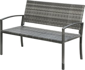 Outsunny zahradní lavice ratanový vzhled parková lavice s ocelovým rámem pro 2 osoby balkonová lavice nosnost až 320 kg šedý zahradní nábytek