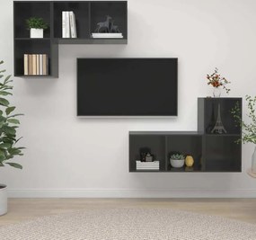 vidaXL Nástěnné TV skříňky 4 ks dřevotříska [3079838] Barva: šedá s vysokým leskem