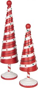 Bílo-červená kovová dekorace vánoční stromek Christmas Tree M - Ø 12*36 cm
