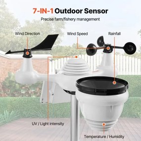 Wi-Fi meteorologická stanice 7 v 1 7 V TFT displeji bezdrátový venkovní senzor