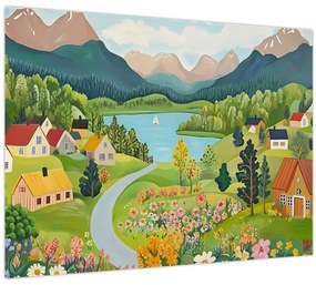 Obraz - Vesnice v horách (70x50 cm)