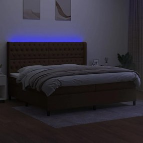 Box spring postel s matrací a LED tmavě hnědá 200x200 cm textil 3138584