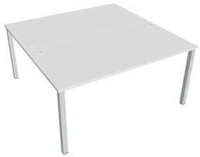 Dvojstůl pracovní rovný 160×160 cm - Hobis Uni USD 1600 Dekor stolové desky: bílá, Barva nohou: Stříbrná