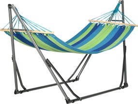 Outsunny Samostatný skládací stojan na hamaku, bavlněná hamaka a ocelová konstrukce, max. nosnost 120 kg, 270x100x94 cm