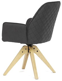 AUTRONIC Židle jídelní s područkami, černá látka, nohy z jasanu, otočná P90°+ L 90° s vratným mechanismem - funkce reset