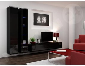 Obývací stěna Zigo III, Osvětlení: osvětlení LED RGB - barevné, Barva: černý / černý lesk