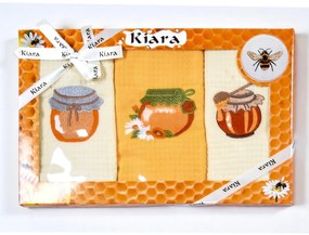 Utěrky KIARA 104 vaflové vyšívané, dárkové balení, med, oranžová, 3 kusy 50x70cm