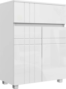 Kleankin volně stojící koupelnová skříňka s 2 dveřmi, 1 šuplíkem, nastavitelnou policí, leskle bílá, 60Š x 30H x 80V cm