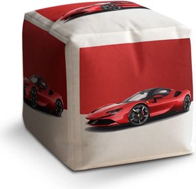 Sablio Taburet Cube Ferrari na červenobílé - 60x60x60 cm