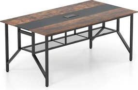 Costway 180 cm konferenční stolek obdélníkový s úložným prostorem ze síťoviny