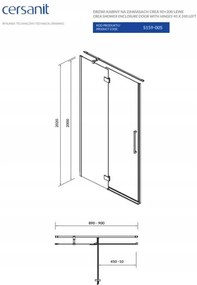 Cersanit Crea, křídlové dveře do otvoru 90x200 cm (levé), 8mm čiré sklo, chromový profil, S159-005