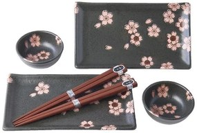 Set made in japan sushi set black & pink sakura 6 ks