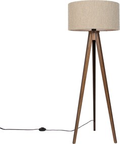 Moderní stojací lampa z ořechového dřeva s béžovým buklé stínidlem 50 cm - Tripod Classic