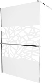 Mexen Kioto+, sprchová zástěna s poličkou a držákem na ručníky 140 x 200 cm, 8mm čiré sklo vzor bílý, chromový profil, 800-140-121-01-85