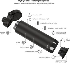 HidrateSpark PRO 2 chytrá lahev, 621 ml černá