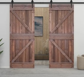 vidaXL Posuvné dveře s kováním 80 x 210 cm masivní borovice [3057580] Barva: Hnědá