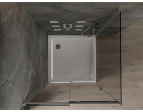 Mexen Omega, sprchový kout s posuvnými dveřmi 100 (dveře) x 100 (stěna) cm, 8mm šedé sklo, chromový profil + slim sprchová vanička bílá + chromový sifon, 825-100-100-01-40-4010