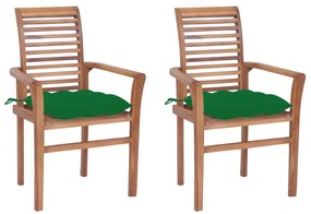 3062615 vidaXL Jídelní židle 2 ks zelené podušky masivní teak