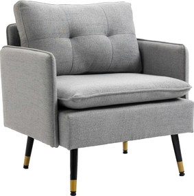 HOMCOM Čalouněné Křeslo s Polstrem, Lounge Pohovka v Lněném Vzhledu, Ocelové Nohy, pro Obývací Pokoj, Ložnici, Šedá, 76 x 68 x 80 cm | Aosom