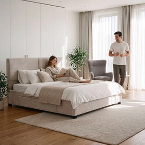 Čalouněná postel se zásuvkou a rámem Enzo 180x200 cm - Béžová