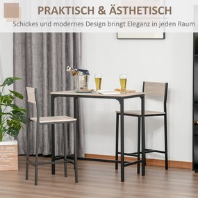 HOMCOM Barový stůl se 2 židlemi 3-dílná stolová sestava barová židle MDF v přírodní a černé barvě 89x45x87cm do kuchyně a jídelny | Aosom.de