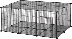 PawHut DIY Výběh pro malé zvířata s 22 síťovými panely a dveřmi pro králíky a morčata 105x70x45 cm Černý
