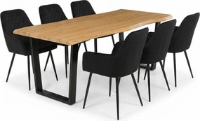 Vikio Jídelní set pro 6 osob 180x90 cm dub noha U černá židle s područkami VJS168-6C